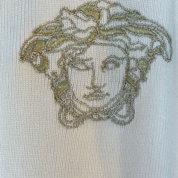 Versace | Sweaters | Versace Authentic Knit Zip Up Cream Medusa Logo ...